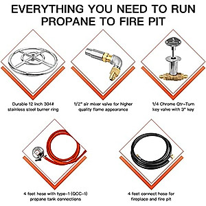 NP Stainless Steel Fire Ring Burner Valve Assembly Kit Fire Pit Installation Kit for Propane Gas Outdoor Fireplace