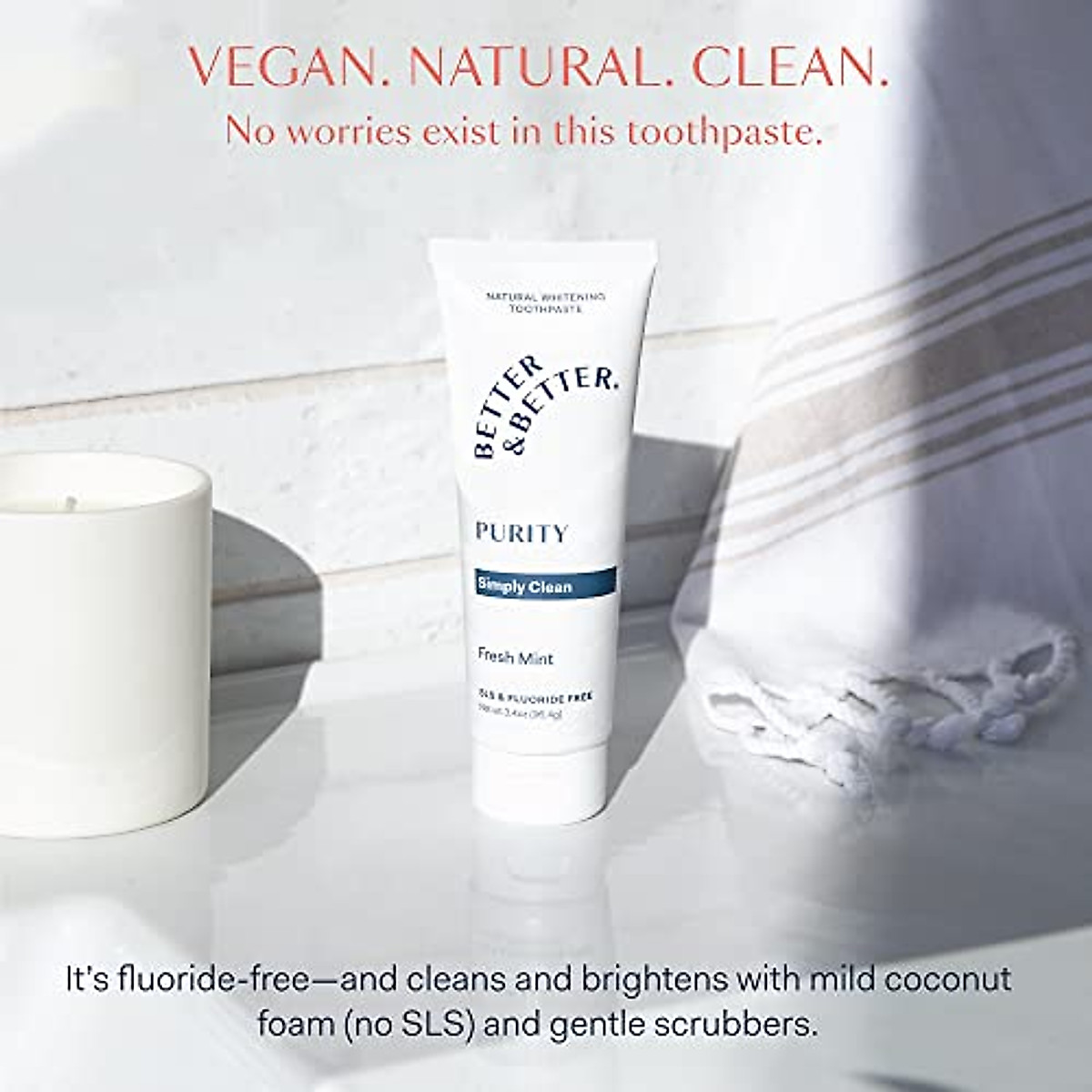 Better & Better Purity Toothpaste | Fluoride Free, SLS Free Toothpaste for Sensitive Brushers | 1 CT | Fresh Breath with Organic Mints | Natural, Vegan, Whitening Toothpaste to Remove Plaque