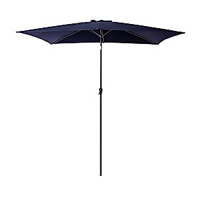FLAME&SHADE 6.5 x 10 ft Rectangular Outdoor Market Patio Table Umbrella with Tilt, Navy Blue