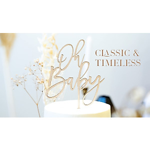 LS Designs Oh Baby Cake Topper Rustic Wood Baby Shower Cake Topper Large 5 1/4 inches x 7 3/4 inches Rustic Wood Baby Shower Girl Baby Shower Boy Cake Topper Gender Reveal Baby Shower