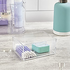 STORi Bliss 4-Compartment Plastic Vanity Organizer with Small Accessory Drawer in Clear | Rectangular Makeup, Skincare, & Cosmetic Storage Bin with Pass-Through Handles | Made in USA