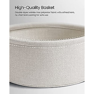 VASAGLE Small Round Side End Table, Modern Nightstand with Fabric Basket, Dove Gray, Classic White