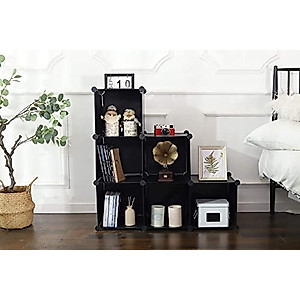 YCOCO Cube Storage Organizer 6-Cube Closet Storage Shelves with Wooden Mallet,Closet Cabinet Bookshelf,Plastic Square Cube Storage for Home,Office, Kids Room,Black