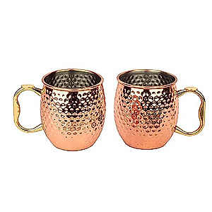 Moscow Mule Copper Mugs - Hammered Cups - Stainless Steel Lining - Pure Copper Plating, 100% Solid Handcrafted - Copper Cups - 19 Ounce Food Safe Hammered Mug For Mules