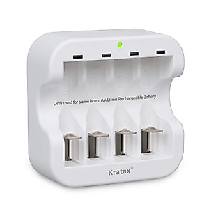 AA AAA Battery Charger Kratax 4-Bay Battery Charger Only for 1.5V Constant Voltage Output AA and AAA Rechargeable Lithium Batteries (Only Charger)