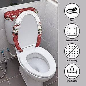 Zanxiantu Christmas Toilet Lid Cover Soft Absorbent Toilet Tank Lid Cover for Bathroom Decor Toilet Lid Seat Cover Set Snowman Washable Spandex Toilet Protector Cover