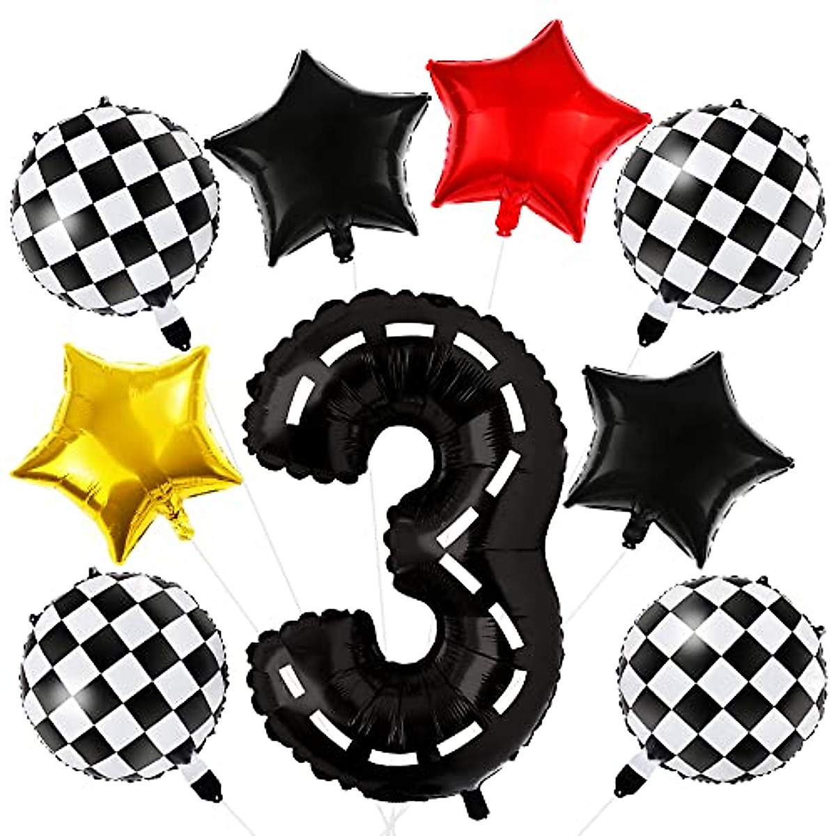 40Inch Race Car Balloons Race Car Theme Birthday Party Supplies Racing Number 3 Balloon Checkered Star Balloons 3rd Car Party Decorations for Boys Racing Truck Wheels Party Supplies Favor