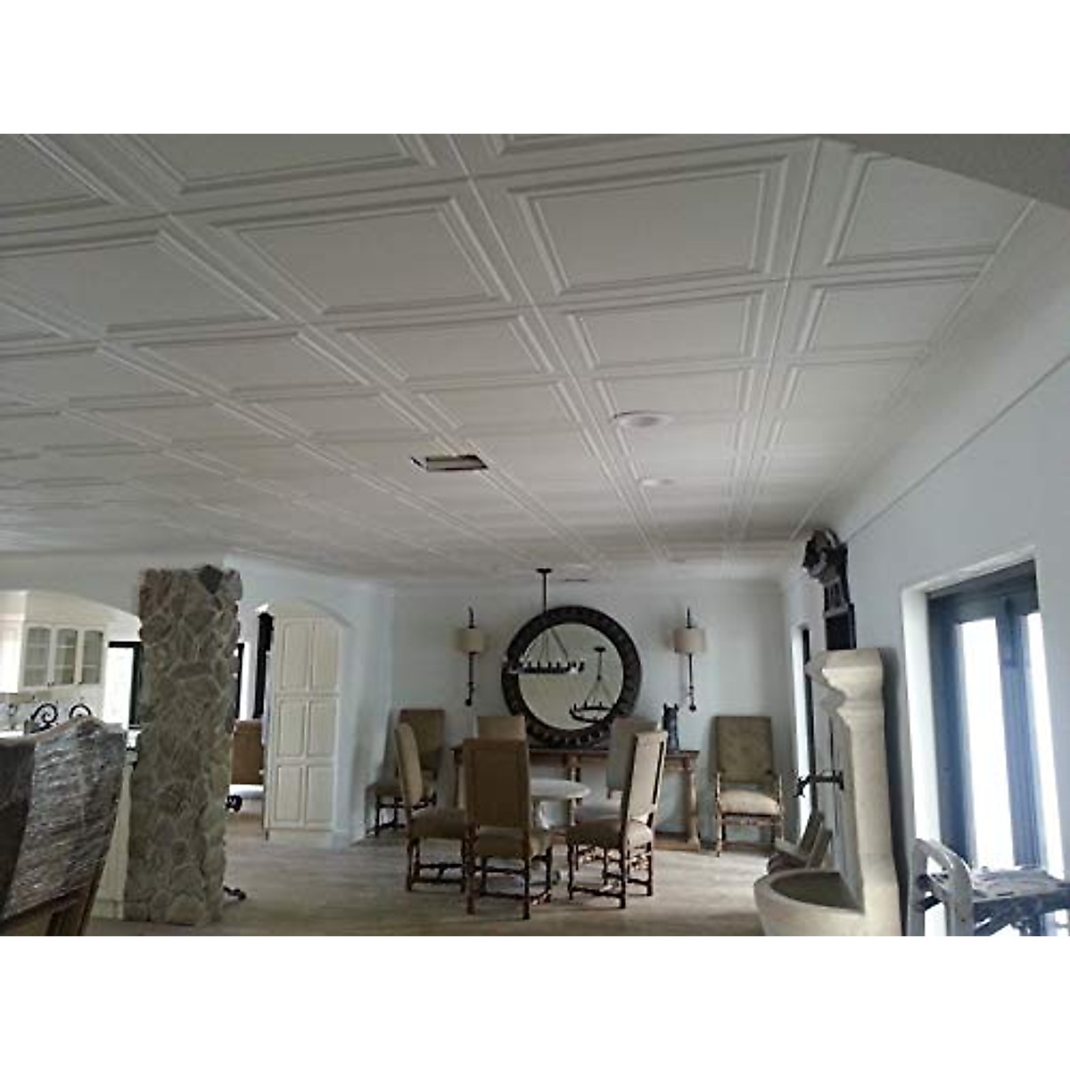 A La Maison Ceilings R24 Line Art Foam Glue-up Ceiling Tile (21.6 sq. ft./Case), Pack of 8, Plain White