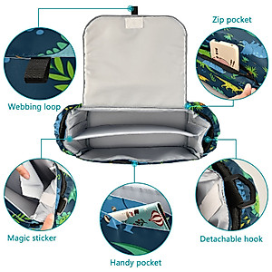MCHIVER Dinosaur Baby Stroller Organizer with Adjustable Straps Non-slip Stroller Caddy with Cup Holders Large Capacity Stroller Bag for Toy Snacks Phone Baby Essentials