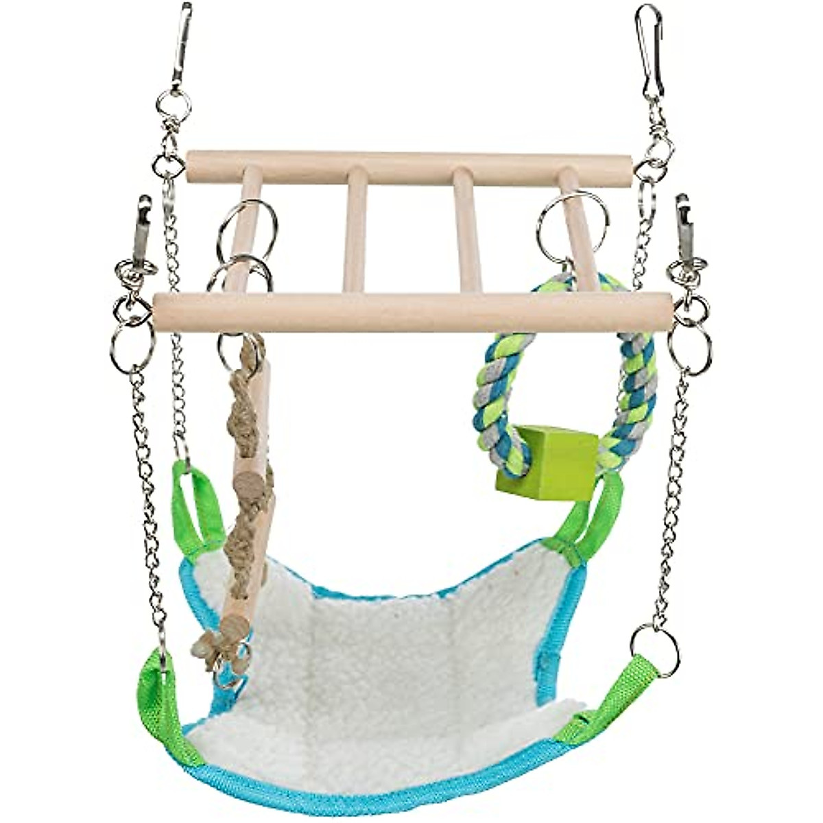 TRIXIE Small Animal Suspension Bridge with Hammock, Rope Ladder, and Ring, Cage Accessory for Ferrets, Rats