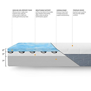 Amazon Basics Cooling Gel Memory Foam Mattress, Medium-Firm, CertiPUR-US Certified, 12 inch, Full Size, White/Gray