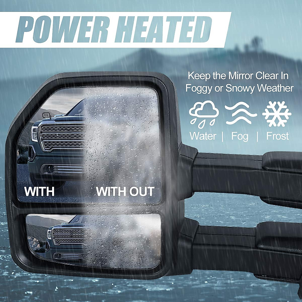 Auto Dynasty Power Heated Extendable Tow Mirrors Compatible with Ford F-150 15-18 (8-Pins), Driver and Passenger Side, Black