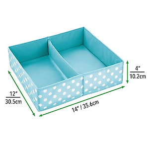 mDesign Fabric Drawer Organizer Bin Dividers for Baby Nursery Dresser, Closet, Organization - Bins Hold Clothes, Diapers, Cream, Toy, Blankets - 2 Pack, Turquoise Blue/White Polka Dot