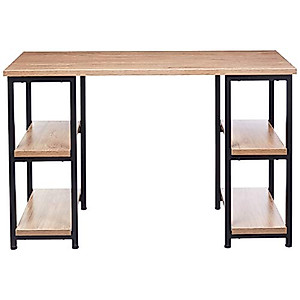 Coral Flower Landisl Desk,Simple and Modern Design,with Four Open Shelves for Books, Office Supplies or Accessories Within Easy Reach，Light Oak