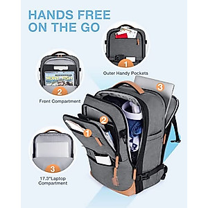 BAGSMART Travel Laptop Backpack, 40L Expandable Airline Approved Carry On Backpack with Packing Cubes, Water Resistant Weekender Backpack Fits 17 Inch laptop, Luggage Daypack with Shoe Bag,Grey