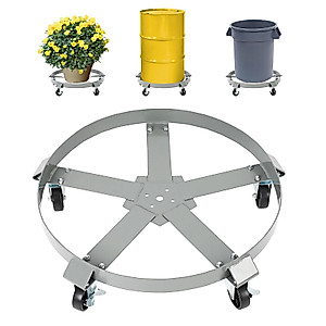 GarveeTech Drum Dolly - 67cm Outer Ring Diameter, 1250lbs Load Capacity, 55GAL, 3mm Plate Thickness, 3" Universal Wheels with Brakes