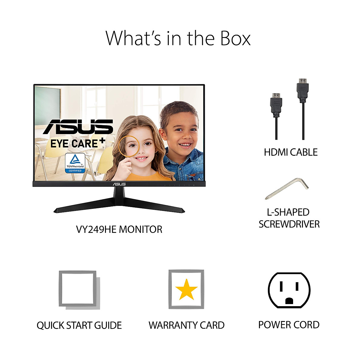 ASUS VY249HE 23.8” Eye Care Monitor, 1080P Full HD, 75Hz, IPS, Adaptive-Sync/Sync, Eye Care Plus, Color Augmentation, Rest Reminder, HDMI VGA, Frameless, VESA Wall Mountable, BLACK