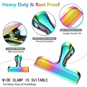 BENBO 8 Packs Stainless Steel Bag Clips, Heavy Duty Metal Bag Clips Food Clip Strong Snack Clips Tightly Seals Chip Coffee Bread Cereal Bags Clips for Home Kitchen Office Camping, 2 Sizes (Colorful)