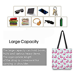 Dylaca 2pcs Pink Flamingo Bag Decorations and Flamingo Tote Bag Gifts,Canvas Animal Tote Bags for Women Men.Pink Flamingo With Leave.