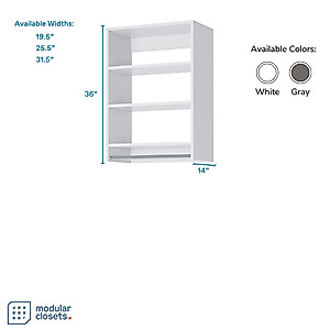 Medium Hanging Closet Unit - Modular Closet System for Hanging - Corner Closet System - Closet Organizers and Storage Shelves (White, 25.5 inches Wide) Closet Shelves