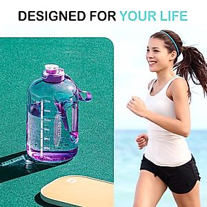 Life Bottle 1 Gallon Water Bottle with Straw Lid and Chug Lid, Leakproof Water Jug. Big Water Bottle with Time Marker, No Quotes. 128 oz with Handle and Straw, BPA Free