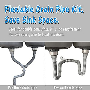 Cinsda Flexible P Trap Kit Fits 1 1/2" or 1 1/4" Double Bowl Sink Drain, Expandable All In One Sink Drain Pipe for Kitchen, Bathroom, Restroom