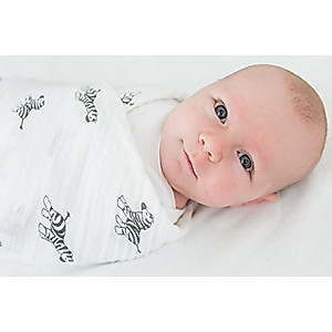 Amazing Baby - Sensory Muslin Swaddle Blanket, Premium Cotton, Zebra, Black and White for Baby Visual Development