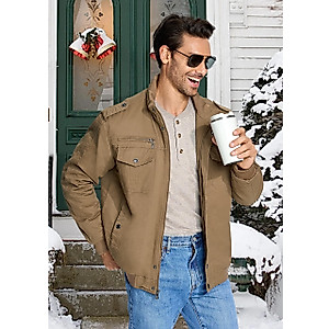 EKLENTSON Men's Warm Winter Coat, Khaki, X-Large