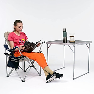 FUNDANGO Lumbar Back Padded Oversized Folding Camping Chairs with Portable Folding Camping Table with Handle for Outdoor Picnic Garden