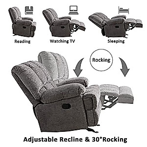 Dreamsir Oversized Rocker Recliner Chair, Manual Recliner Single Sofa Couch, Soft Fabric Overstuffed Rocking Chair for Living Room, Theater Seating for Big Man, Limestone Grey