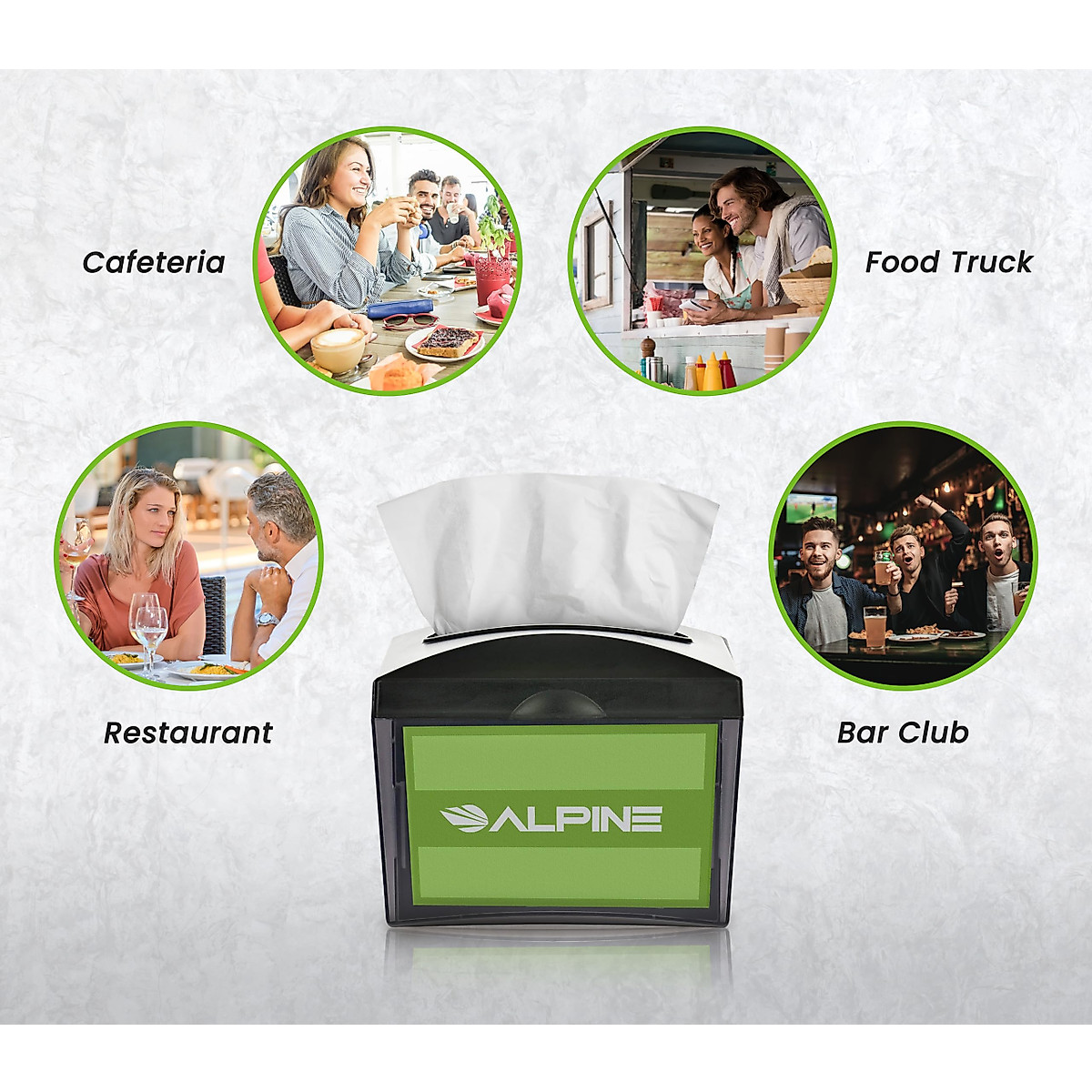 Alpine Tabletop Commercial Napkin Dispenser Restaurant Napkin Holder for Easy Access to Interfold Napkins from Both Sides with an Insert Marketing Space for Restaurants, Cafeterias, Food Trucks, Club
