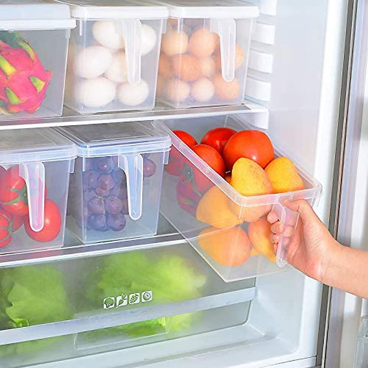 2 Pack Fridge Organizer, Stackable Refrigerator Clear Organizer Bins with Lids BPA Produce Fruit Storage Containers for Fridge Pantry Organization