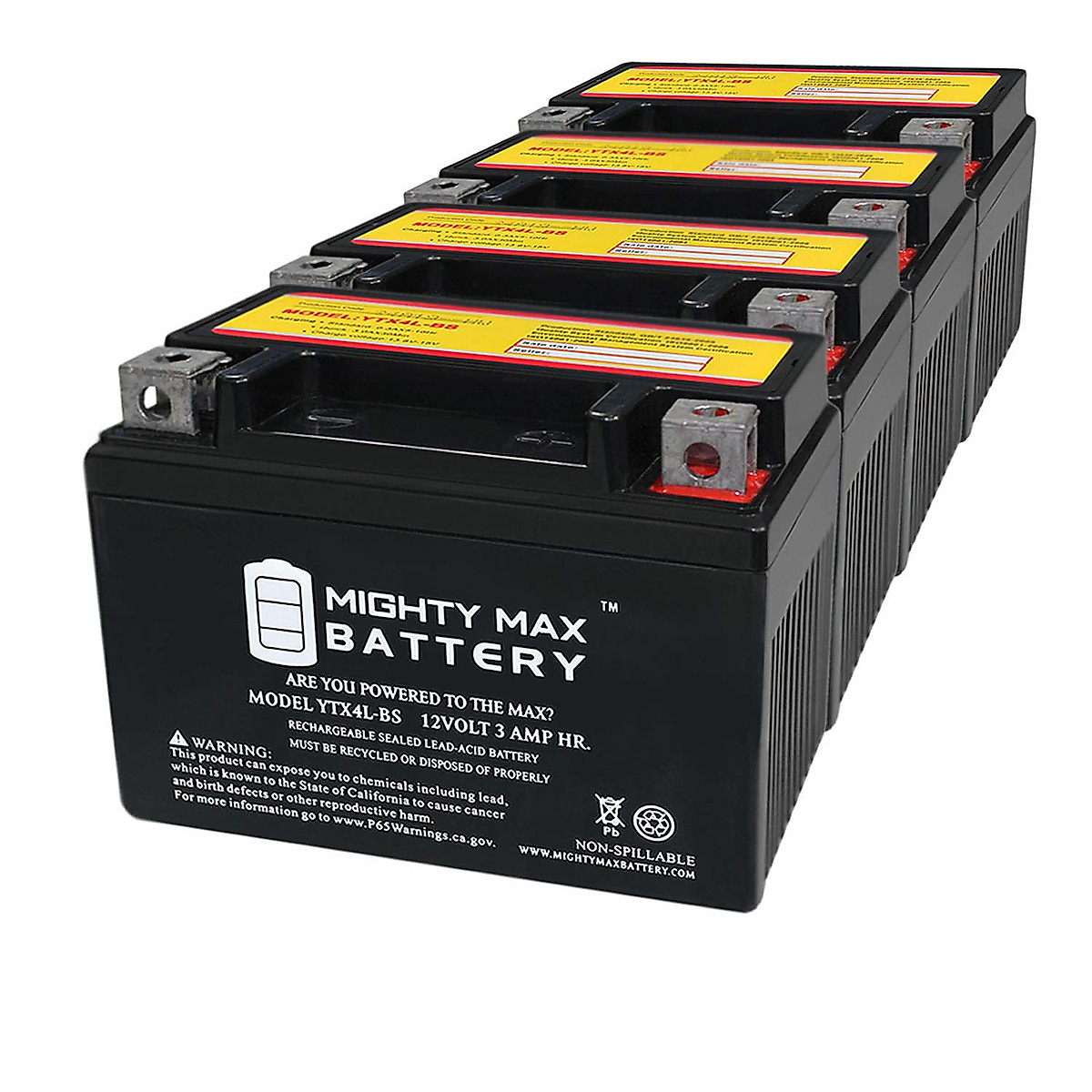 Mighty Max Battery YTX4L-BS Battery Replaces Bombardier Can-Am 70 DS70 10-12 - 4 Pack