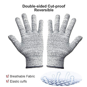 Tesuchan Cut Resistant Gloves - Large, 2 Pairs Ambidextrous, Level 5 Cut Proof Gloves for Kitchen