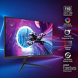 Sceptre 25" Gaming Monitor 1920 x 1080p up to 165Hz 1ms AMD FreeSync Premium HDMI x3 DisplayPort Build-in Speakers, 106% sRGB Machine Black (E255B-FWD168)