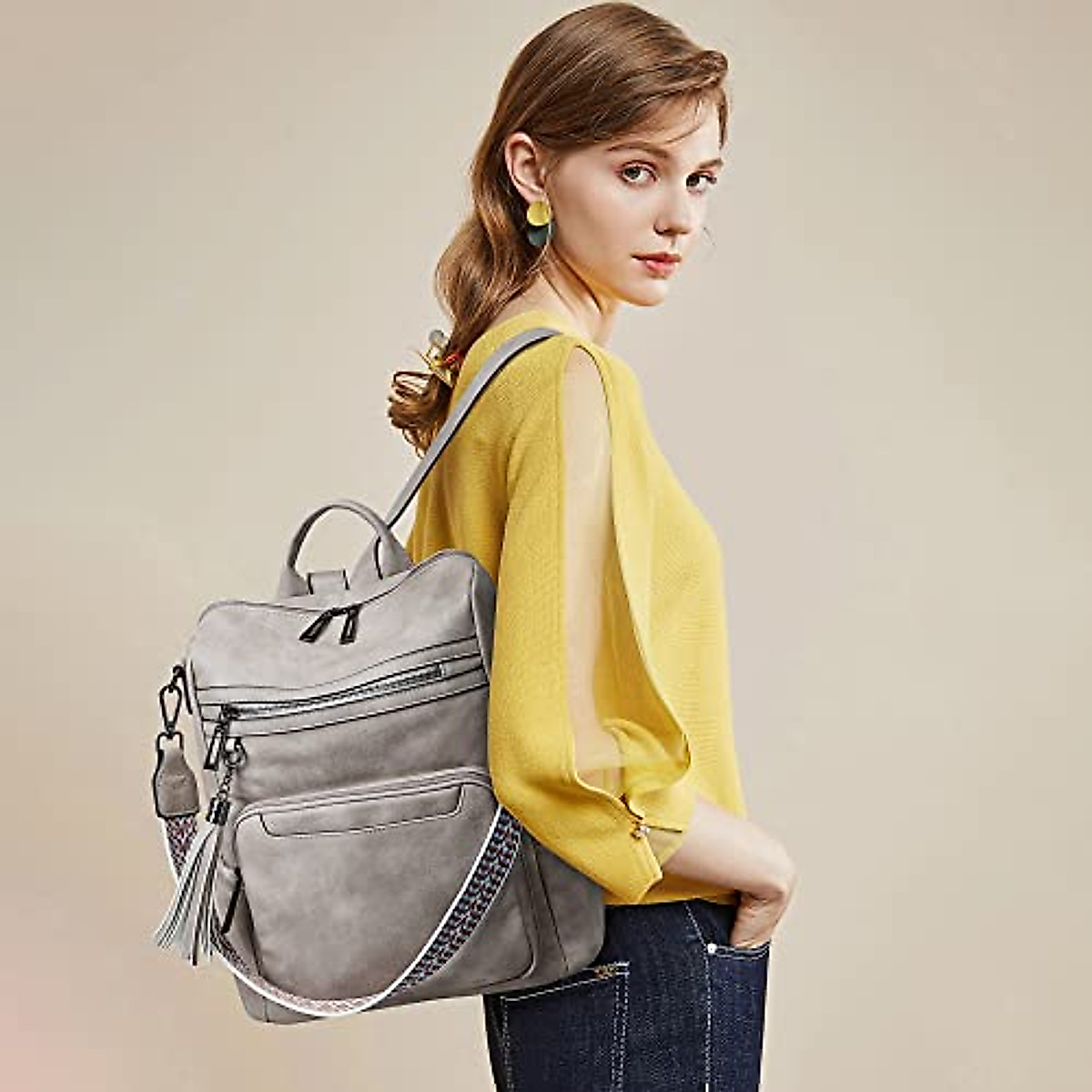 Mroede Leather Backpack Purse for Women Fashion Designer Ladies Shoulder Bags Travel Backpack