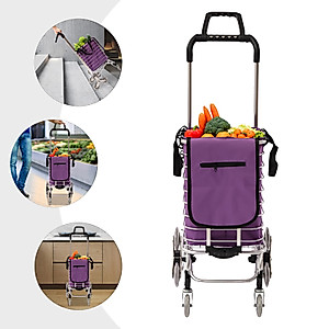 35L Folding Shopping Cart with Wheels Portable Stair Climbing Climber w/Oxford Cloth Bag for Luggage Laundry Camping Transport Shopping Purple