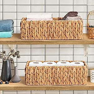 JS HANGER Hand-Woven Storage Baskets, Decorative Water Hyacinth Wicker Baskets for Paper Towel Organizing, 14.9"L x 6.3"W x 4.7"H, 2-Pack