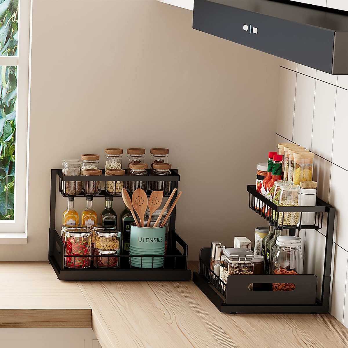 BARTHKIT Under Sink Organizer, 2 Tier Pull Out Under Sink Organizers and Storage, Sliding Kitchen Sink Organizer for Bathroom Kitchen Cabinet Pantry