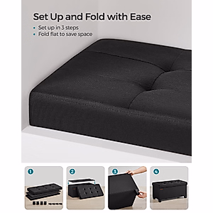 SONGMICS Folding Storage Ottoman Bench for Living Room and Bedroom, 15 x 30 x 15.7 Inches, Black ULSF016B01