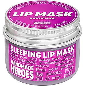 100% Natural Vegan Sleeping Lip Mask by Handmade Heroes | Bakuchiol Natural Lip Plumper, Overnight Lip Moisturizer and Conditioner for Dry Lips | Intensive Lip Butter, Lip Collagen and Lip Therapy Skin Care (Bakuchiol - Collagen Boosting)