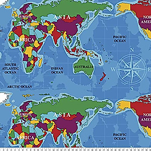 World Map Anti-Pill Premium No-Sew Throw Fleece Fabric Kit (72x60)