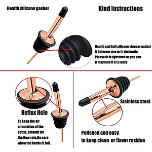 JIAYOUXILE Bottle Pourers - 10 Pcs Stainless Steel Wine Liquor Bottle Pourer Spout with Covers,Liquor Pourers Tapered Spout，for Oil, Wine, Vinegar and Liquid （Rose Gold+Dust Caps)