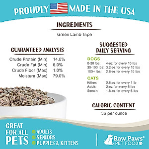 Raw Paws Signature Pet Food for Dogs & Cats - Green Lamb Tripe, 1-lb Rolls (20 Pack) - Fresh Pet Food Made in USA - Natural Dog Food Rolls - Raw Frozen Dog Food – Green Lamb Tripe for Dogs & Cats