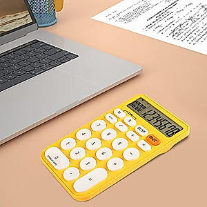 VEWINGL Standard Calculator 12 Digit,with Timers and Alarm Clock,Calculator with Large LCD Display for Office,School,Home & Business Use,Automatic Sleep,with Battery(Yellow)
