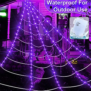 Halloween Spider Webs 16.5ft x15.8ft with 250 LED Purple Lights && 59" Giant Spider,Scary Halloween Outdoor Decors for Party Garden Home Costumes Yard Haunted House