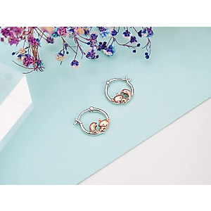 Mothers Day Gifts Fox Earrings 925 Sterling Silver Cute Little Fox Hoop Earrings Fox Jewelry Gifts for Women Friends