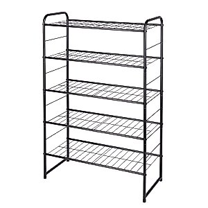 REGILLER 5-Tier Stackable Shoe Rack, Expandable & Adjustable Shoe Organizer Storage Shelf, High Capacity, Wire Grid, Black