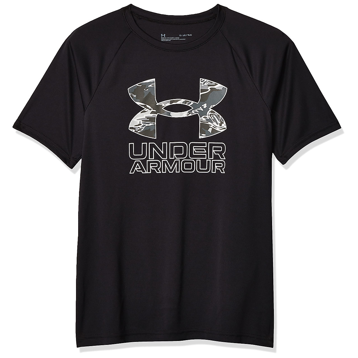 Under Armour Boys' Tech Hybrid Printed Fill Short-Sleeve T-Shirt, Black (005)/White, Small