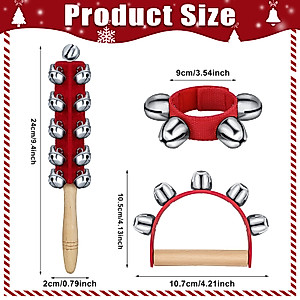 9 Pcs Christmas Hand Jingle Bells Wooden Hand Sleigh Bells Wrist Band Jingle Bells Jingle Shaker Bells with Wooden Grip Musical Bell Instruments Handheld Bells for Birthday Party Favors